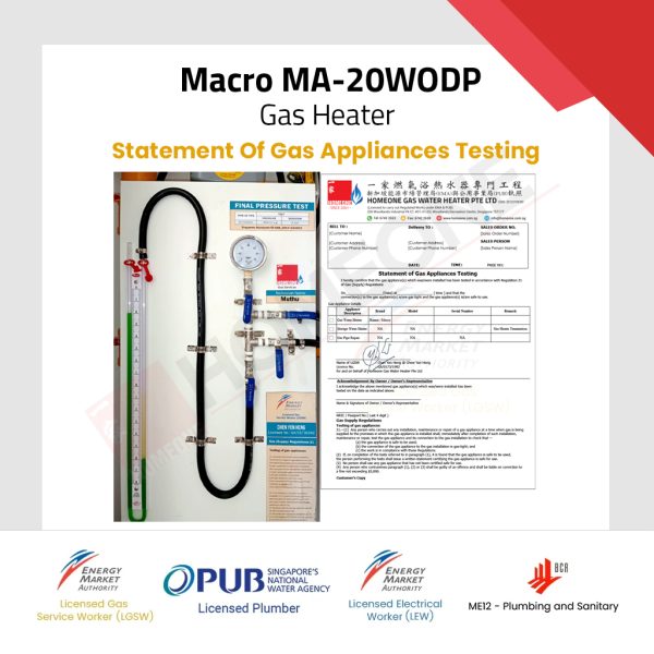 Macro MA 20WODP Singapore's #1 Safety Gas Heater Installer