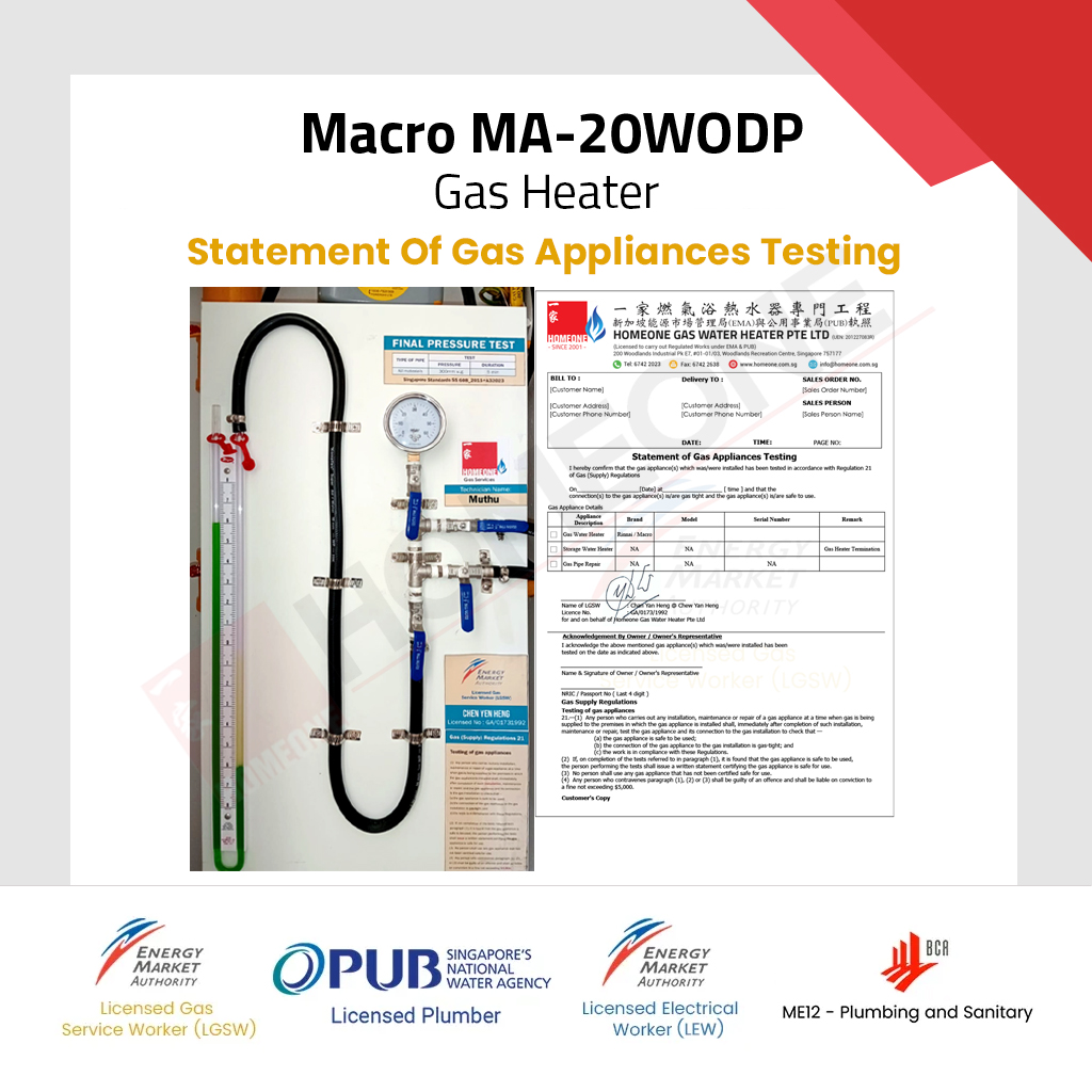 Macro MA 20WODP Singapore's #1 Safety Gas Heater Installer