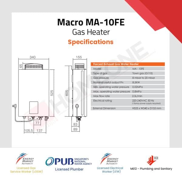 Macro MA 10FE Singapore's #1 Safety Gas Heater Installer
